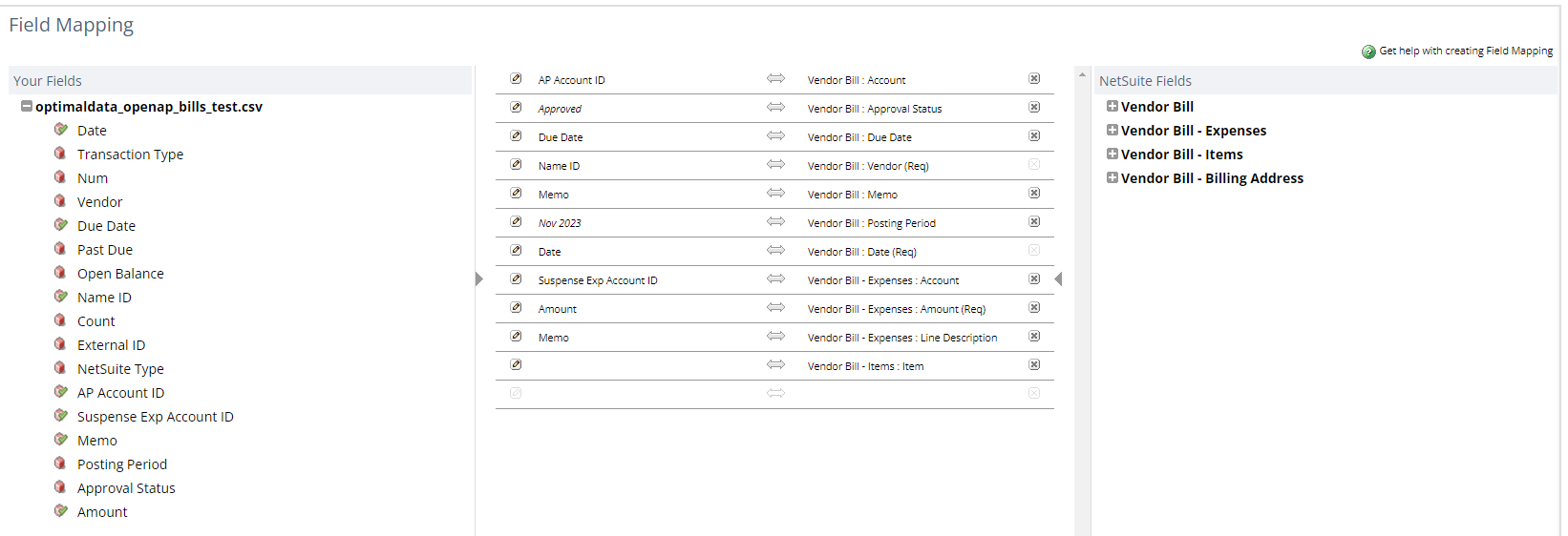 How to import vendor bills in NetSuite with a CSV import template